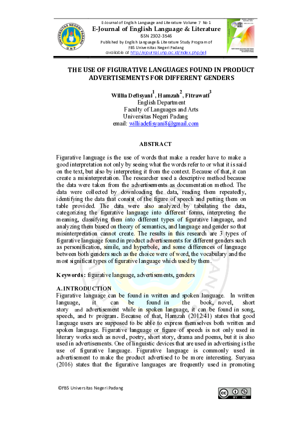 (PDF) E-Journal of English Language & Literature THE USE OF FIGURATIVE ...