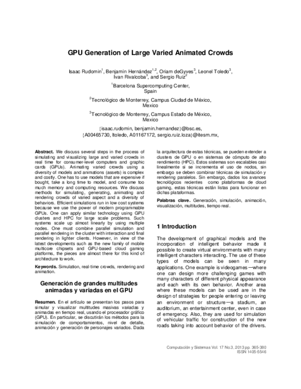 (PDF) GPU Generation of Large Varied Animated Crowds