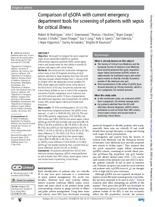 (PDF) Comparison of qSOFA with current emergency department tools for ...
