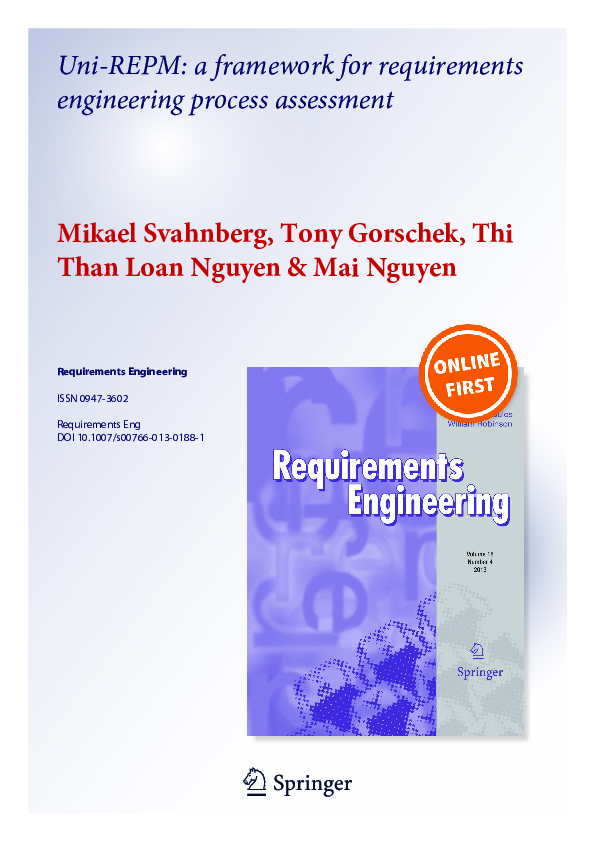 (PDF) Uni-REPM: a framework for requirements engineering process assessment