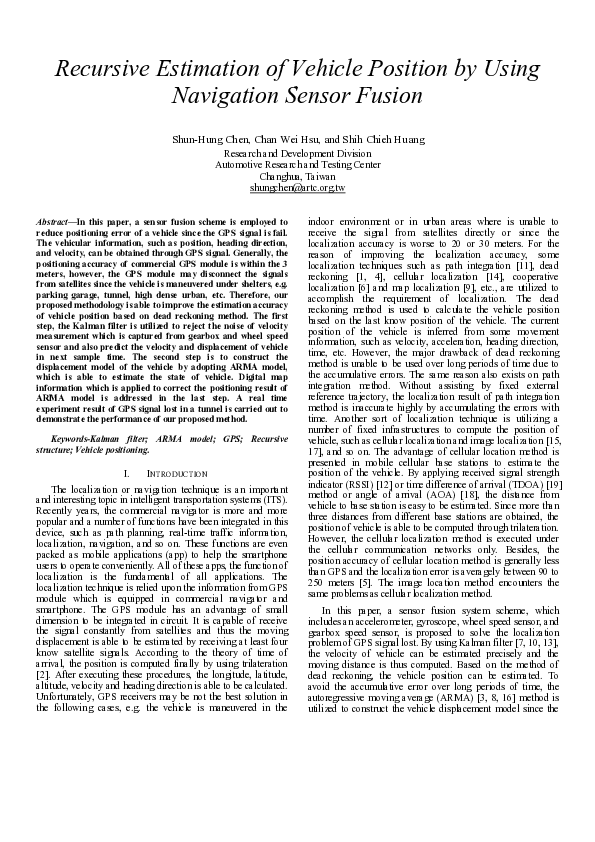 Pdf Recursive Estimation Of Vehicle Position By Using Navigation Sensor Fusion