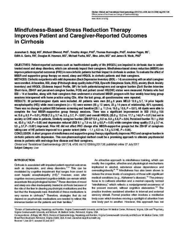 (PDF) Mindfulness-Based Stress Reduction Therapy Improves Patient and ...