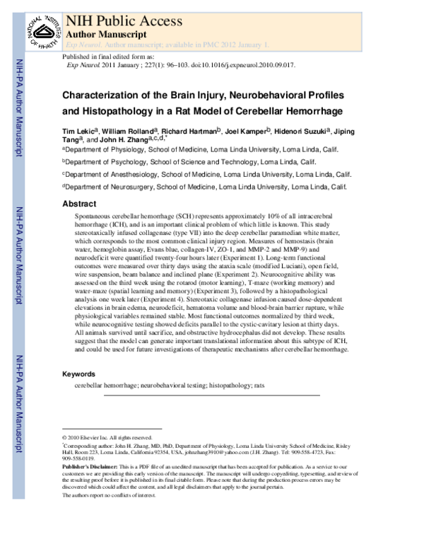 (PDF) Neurobehavioral and Histopathological Analysis of Cerebellar ...