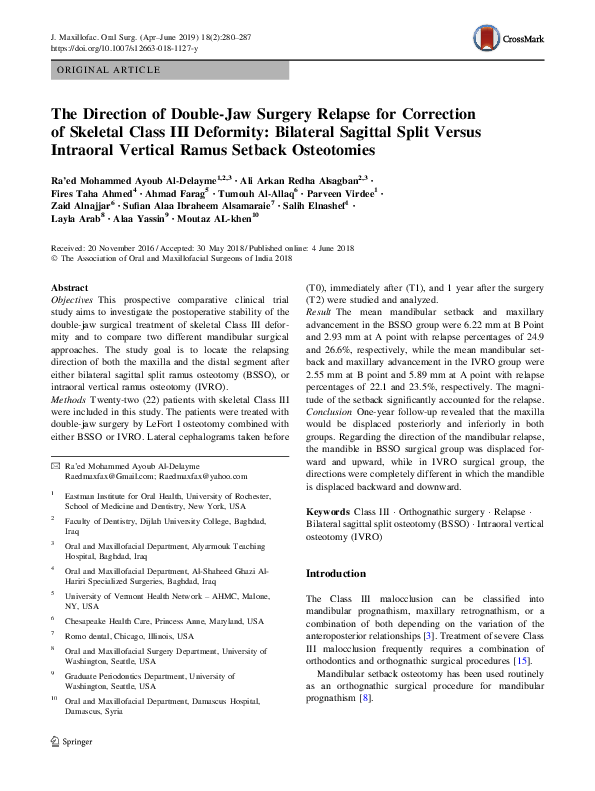 (PDF) The Direction of Double-Jaw Surgery Relapse for Correction of ...