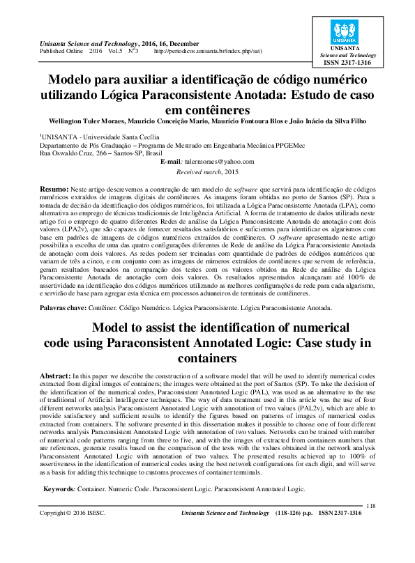 Pdf Model To Assist The Identification Of Numerical Code Using Paraconsistent Annotated Logic