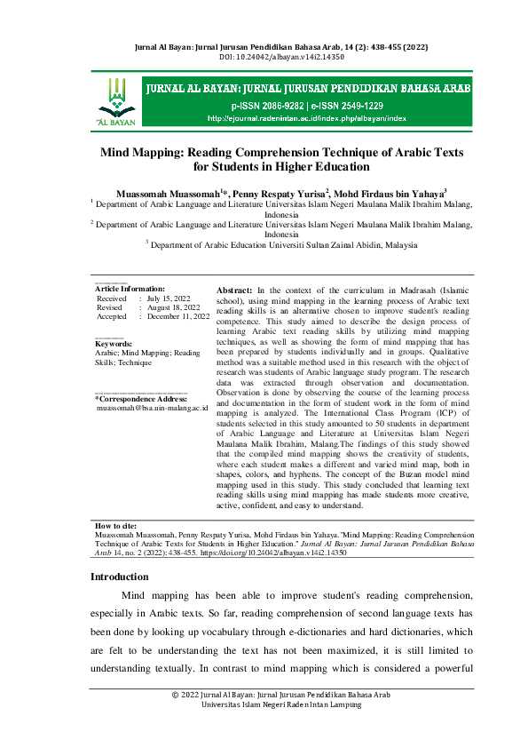 (PDF) Mind Mapping: Reading Comprehension Technique of Arabic Texts for Students in Higher Education