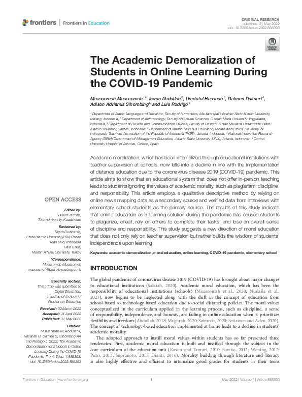 (PDF) The Academic Demoralization of Students in Online Learning During ...