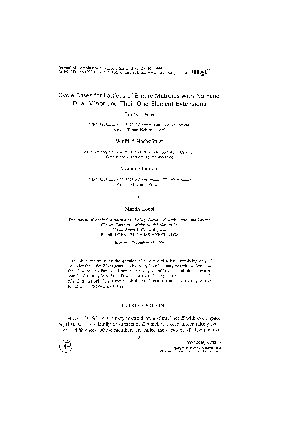 (PDF) Cycle Bases for Lattices of Binary Matroids with No Fano Dual ...