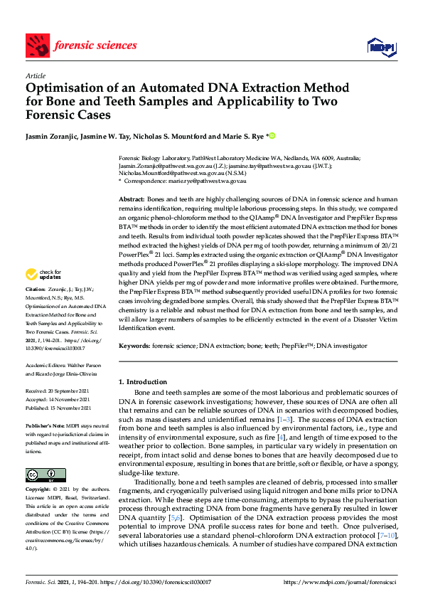 (PDF) Optimisation of an Automated DNA Extraction Method for Bone and ...
