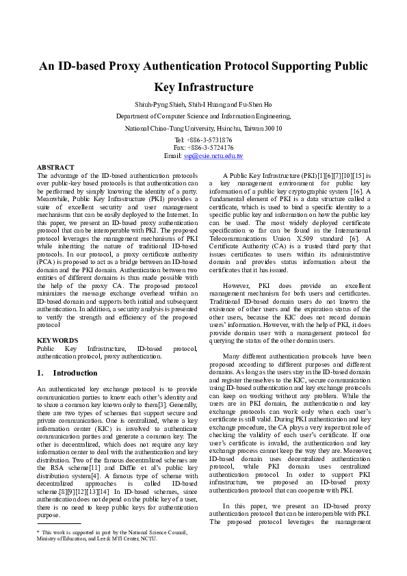 (PDF) An ID-based Proxy Authentication Protocol Supporting Public Key Infrastructure | Tsz fu Ho ...