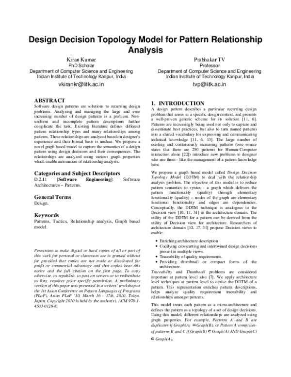 (PDF) Design decision topology model for pattern relationship analysis