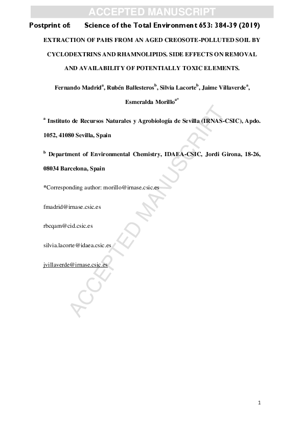 (PDF) Extraction of PAHS from an aged creosote-polluted soil by ...
