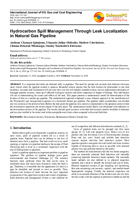 Pdf Hydrocarbon Spill Management Through Leak Localization In Natural