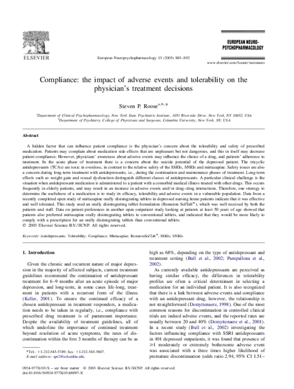 (PDF) Compliance: the impact of adverse events and tolerability on the ...