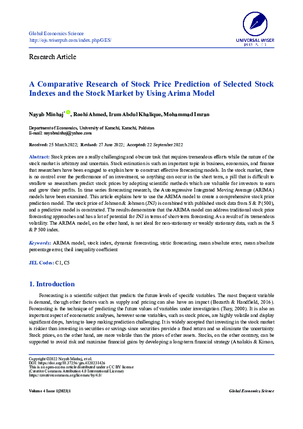 Pdf A Comparative Research Of Stock Price Prediction Of Selected Stock Indexes And The Stock