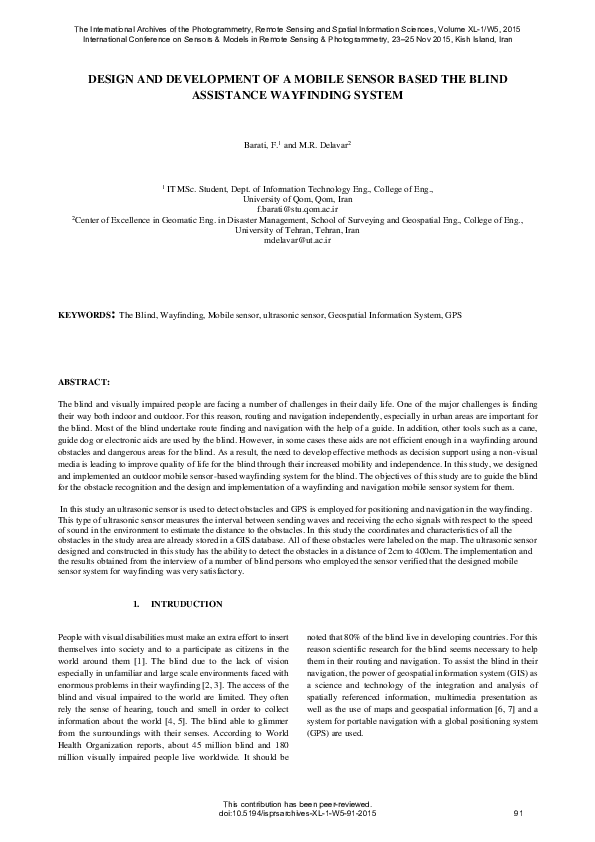 (PDF) Design and Development of a Mobile Sensor Based the Blind ...