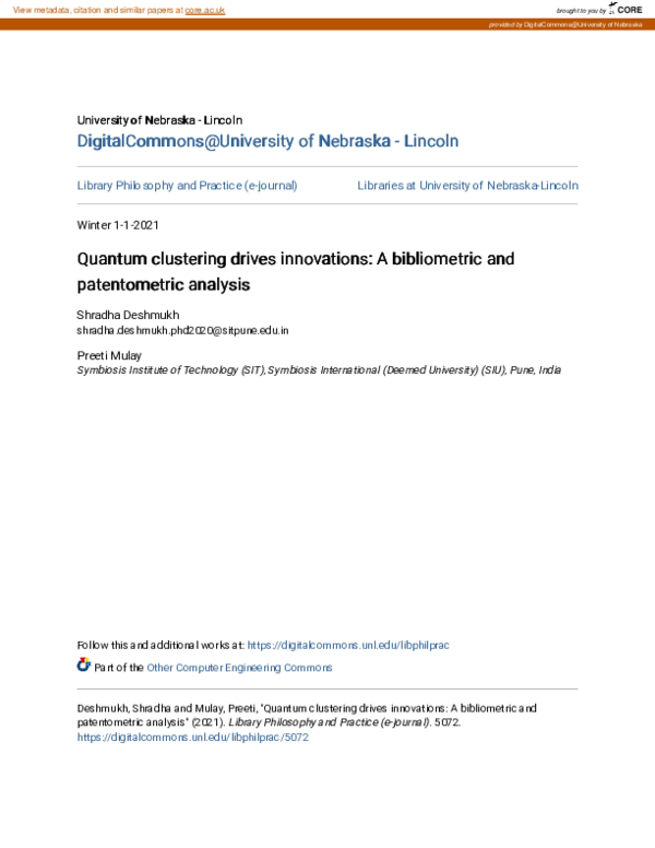 (PDF) Quantum clustering drives innovations: A bibliometric and patentometric analysis