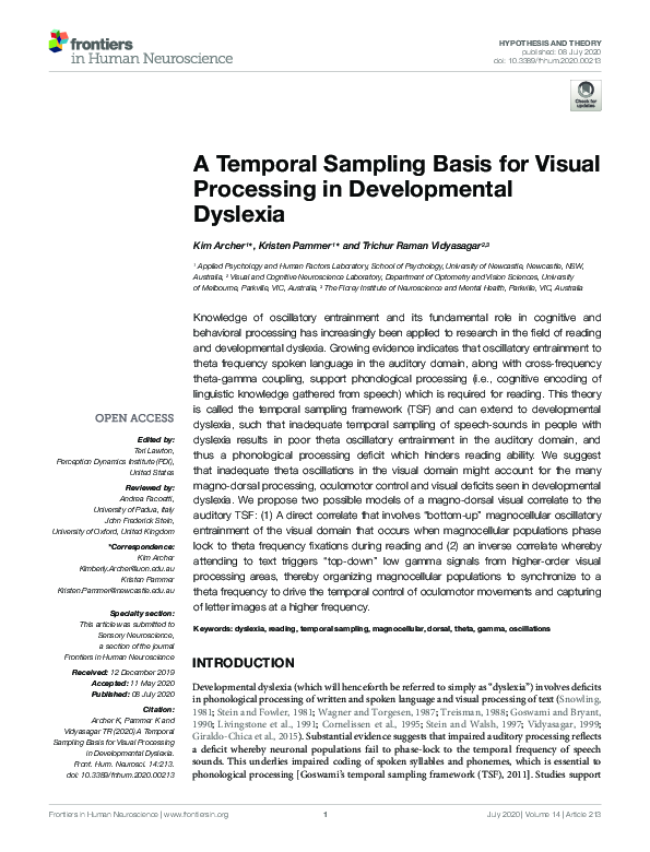 (PDF) A Temporal Sampling Basis for Visual Processing in Developmental Dyslexia