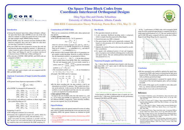 Pdf On Space Time Block Codes From Coordinate Interleaved Orthogonal
