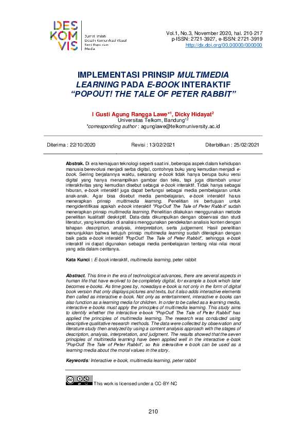 (PDF) Implementasi Prinsip Multimedia Learning pada E-Book Interaktif “Popout! The Tale Of Peter ...