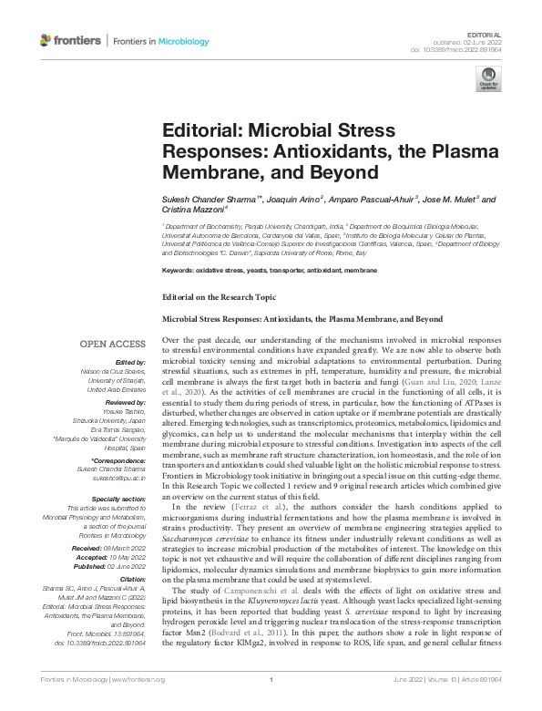 (PDF) Editorial: Microbial Stress Responses: Antioxidants, the Plasma ...