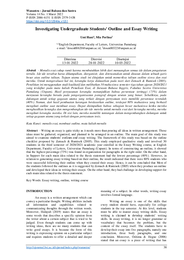 (PDF) Investigating Undergraduate Students’ Outline and Essay Writing ...