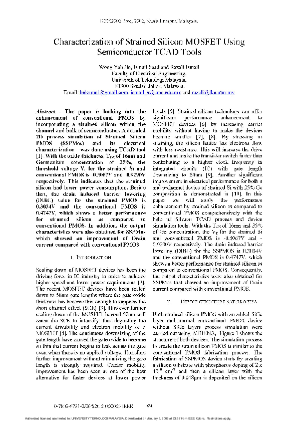 (PDF) Characterization of Strained Silicon MOSFET Using Semiconductor ...