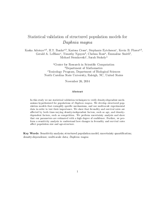 (PDF) Statistical validation of structured population models for Daphnia magna