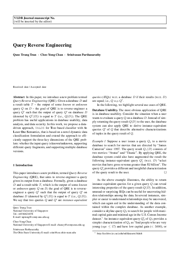 (PDF) Query reverse engineering