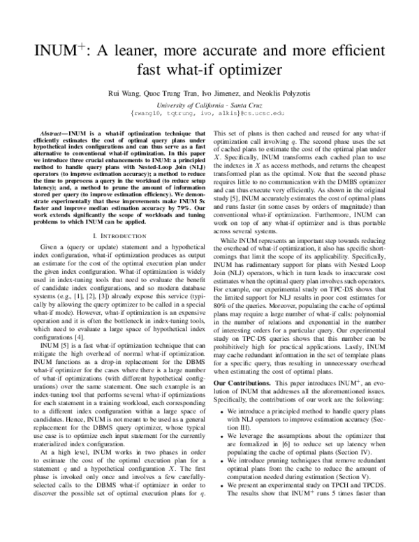 (PDF) INUM+: A leaner, more accurate and more efficient fast what-if ...