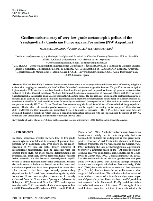 (PDF) Geothermobarometry of very low-grade metamorphic pelites of the ...