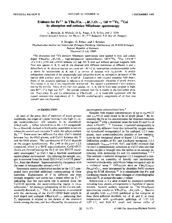 (PDF) Evidence forFe4+inYBa2(Cu1−xMx)3O7−y(M=57Fe,Co57) by absorption ...