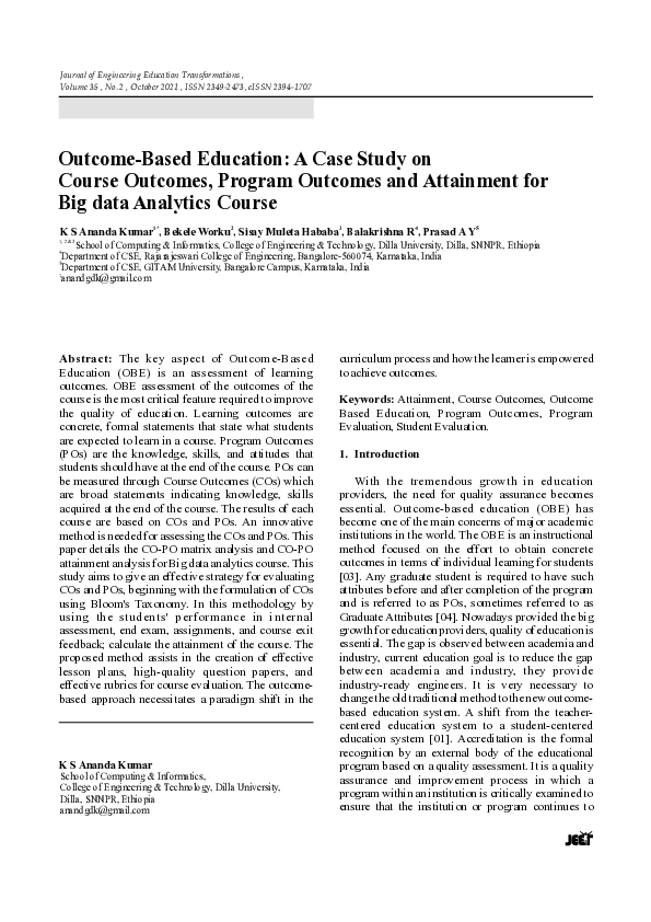 (PDF) Outcome-Based Education: A Case Study on Course Outcomes, Program ...