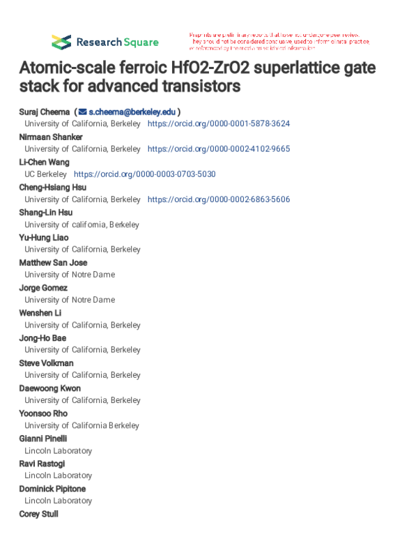 (PDF) Ultrathin ferroic HfO2–ZrO2 superlattice gate stack for advanced ...