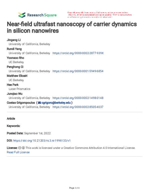 (PDF) Near-field ultrafast nanoscopy of carrier dynamics in silicon nanowires | Yoonsoo Rho ...