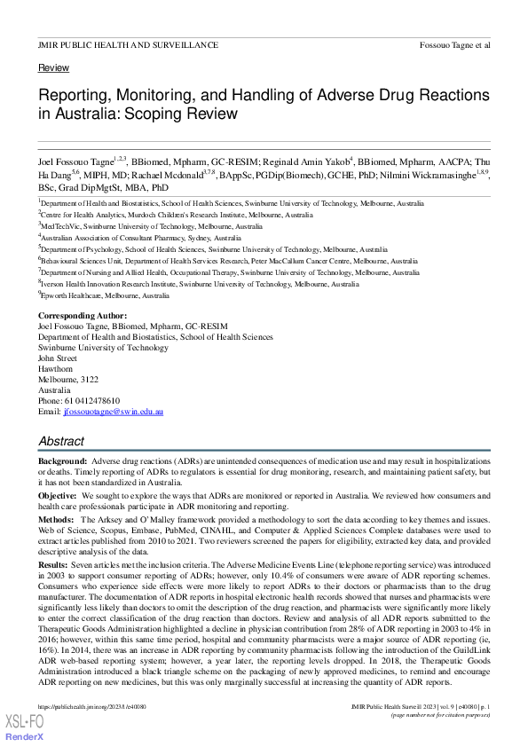 (PDF) Reporting, Monitoring, and Handling of Adverse Drug Reactions in ...