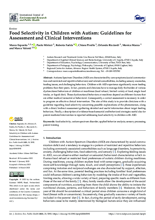 (PDF) Food Selectivity in Children with Autism: Guidelines for ...