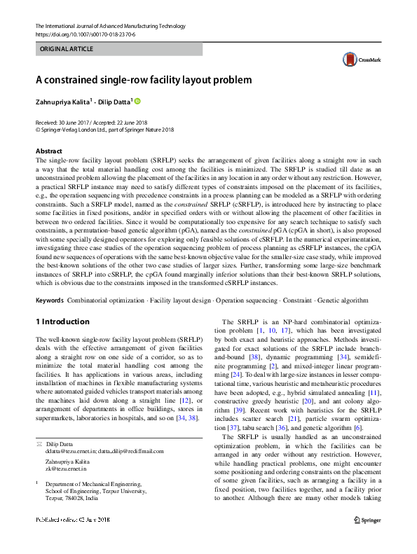 Pdf A Constrained Single Row Facility Layout Problem 1403