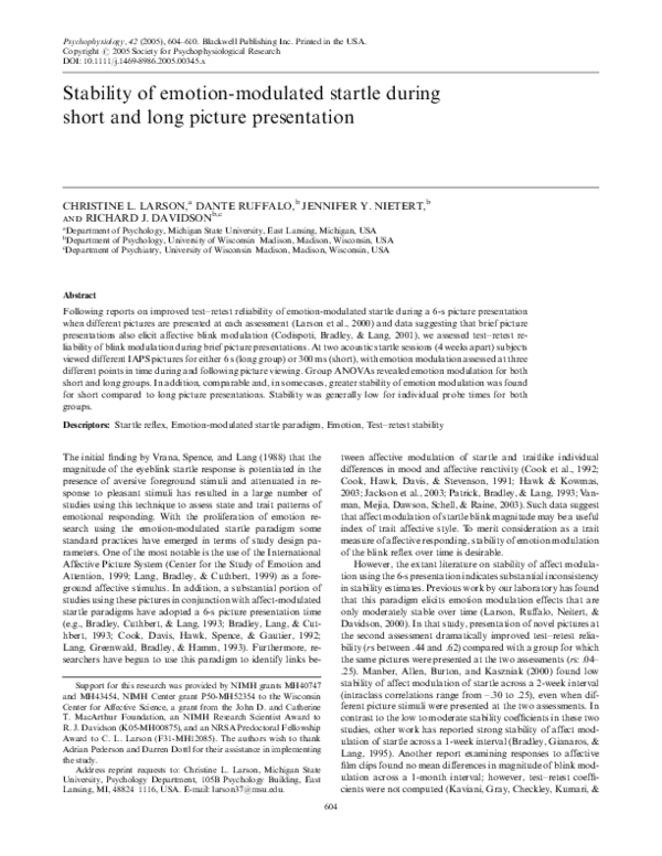 (PDF) Stability of emotion-modulated startle during short and long ...