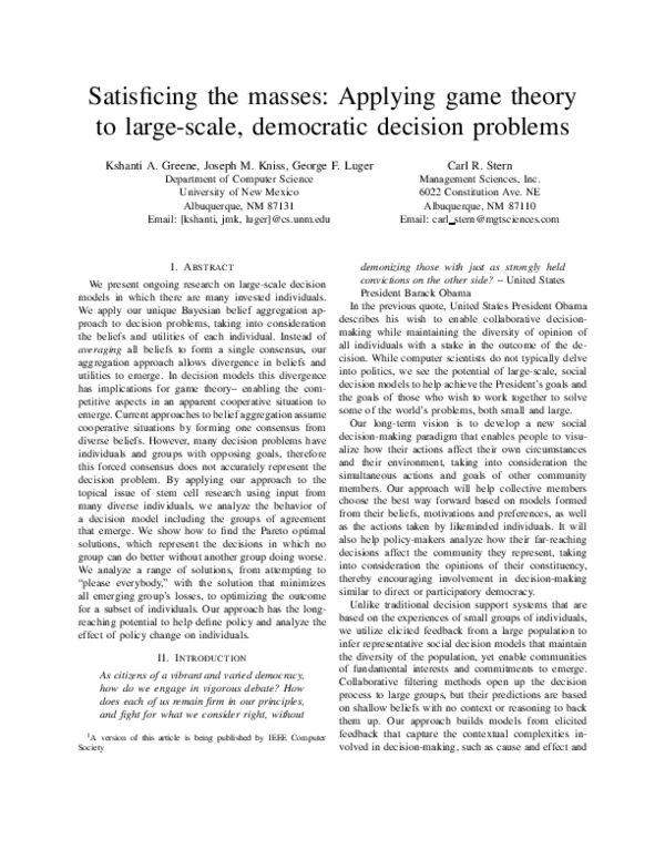 (PDF) Satisficing the Masses: Applying Game Theory to Large-Scale ...