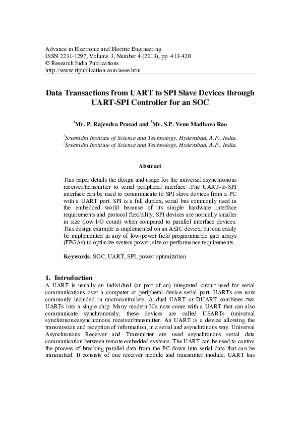 Pdf Data Transactions From Uart To Spi Slave Devices Through Uart Spi Controller For An Soc