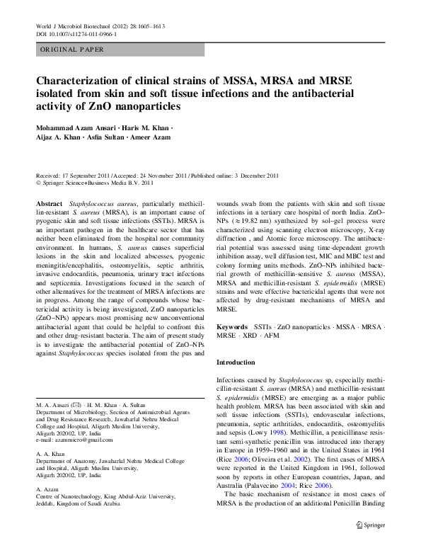 (PDF) Characterization of clinical strains of MSSA, MRSA and MRSE ...