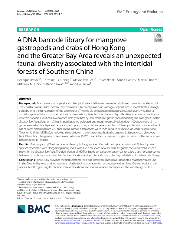 (PDF) A DNA barcode library for mangrove gastropods and crabs of Hong ...