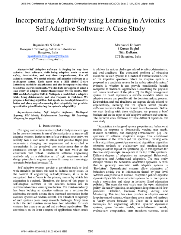 (PDF) Incorporating adaptivity using learning in avionics self adaptive software: A case study