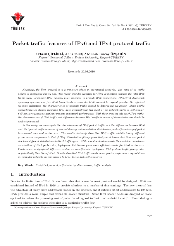 (PDF) Packet traffic features of IPv6 and IPv4 protocol traffic