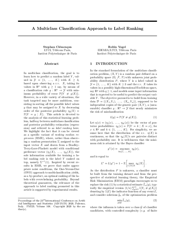 (PDF) A Multiclass Classification Approach to Label Ranking