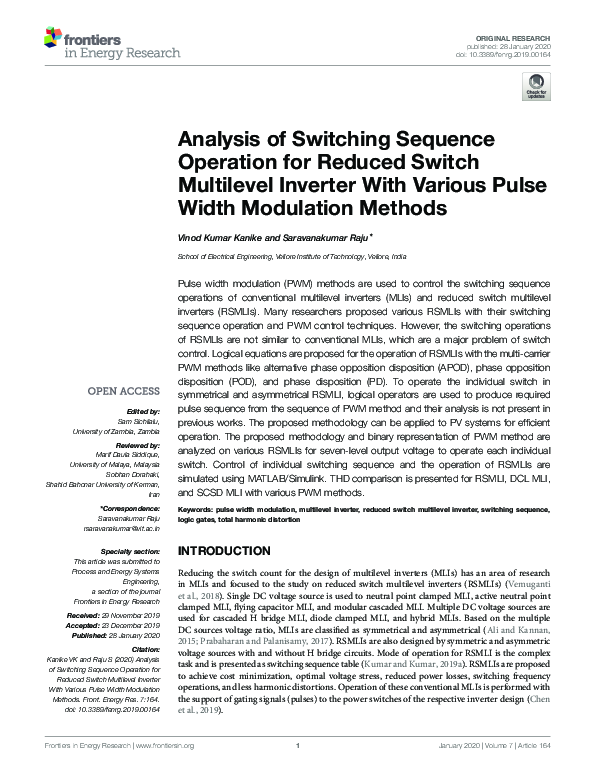 (PDF) Analysis of Switching Sequence Operation for Reduced Switch Multilevel Inverter With ...