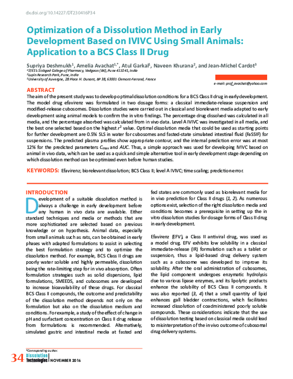 (PDF) Optimization of a Dissolution Method in Early Development Based on IVIVC Using Small ...