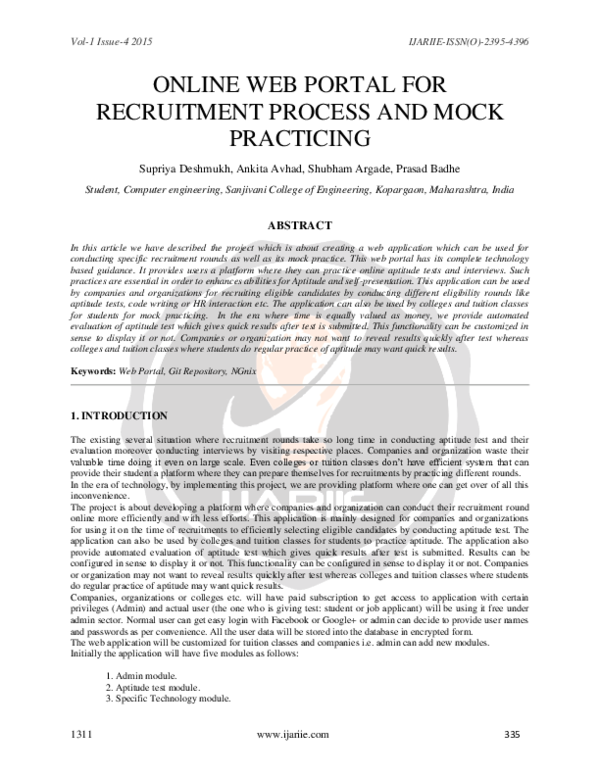 (PDF) Online Web Portal for Recruitment Process and Mock Practicing