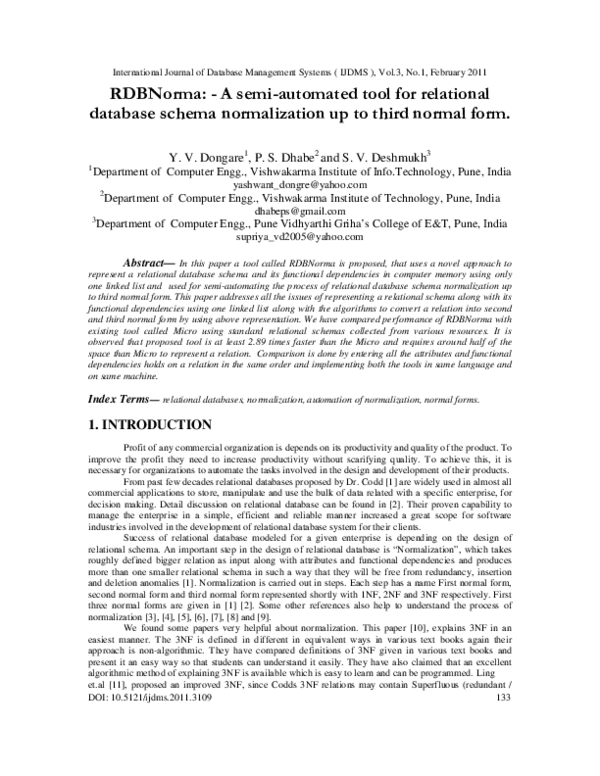 (PDF) RDBNorma: - A semi-automated tool for relational database schema ...